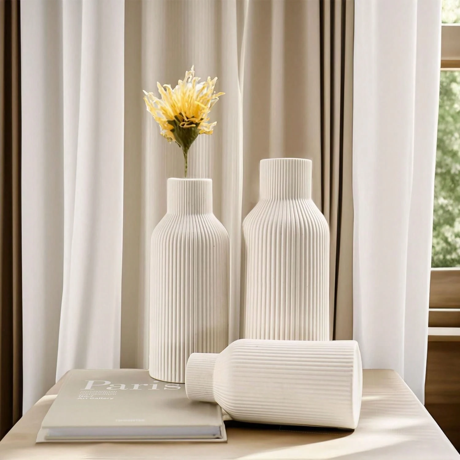 Vase, White Ceramic Vase Set Of 3 - Minimalist Modern Home Decor For ...