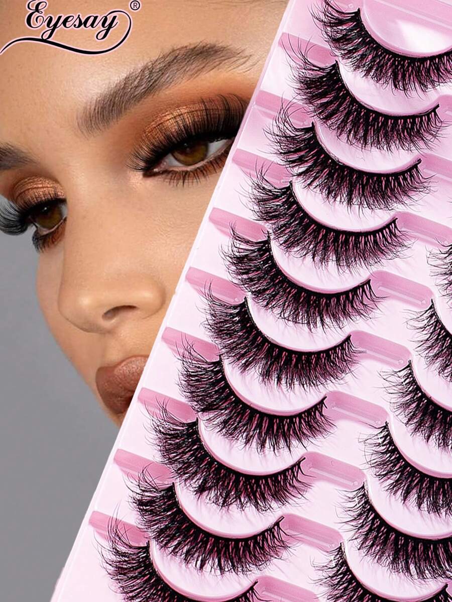 10 Pairs Full Strip Natural Soft Fluffy Eyelash 3D Cross Wispy Dramatic ...