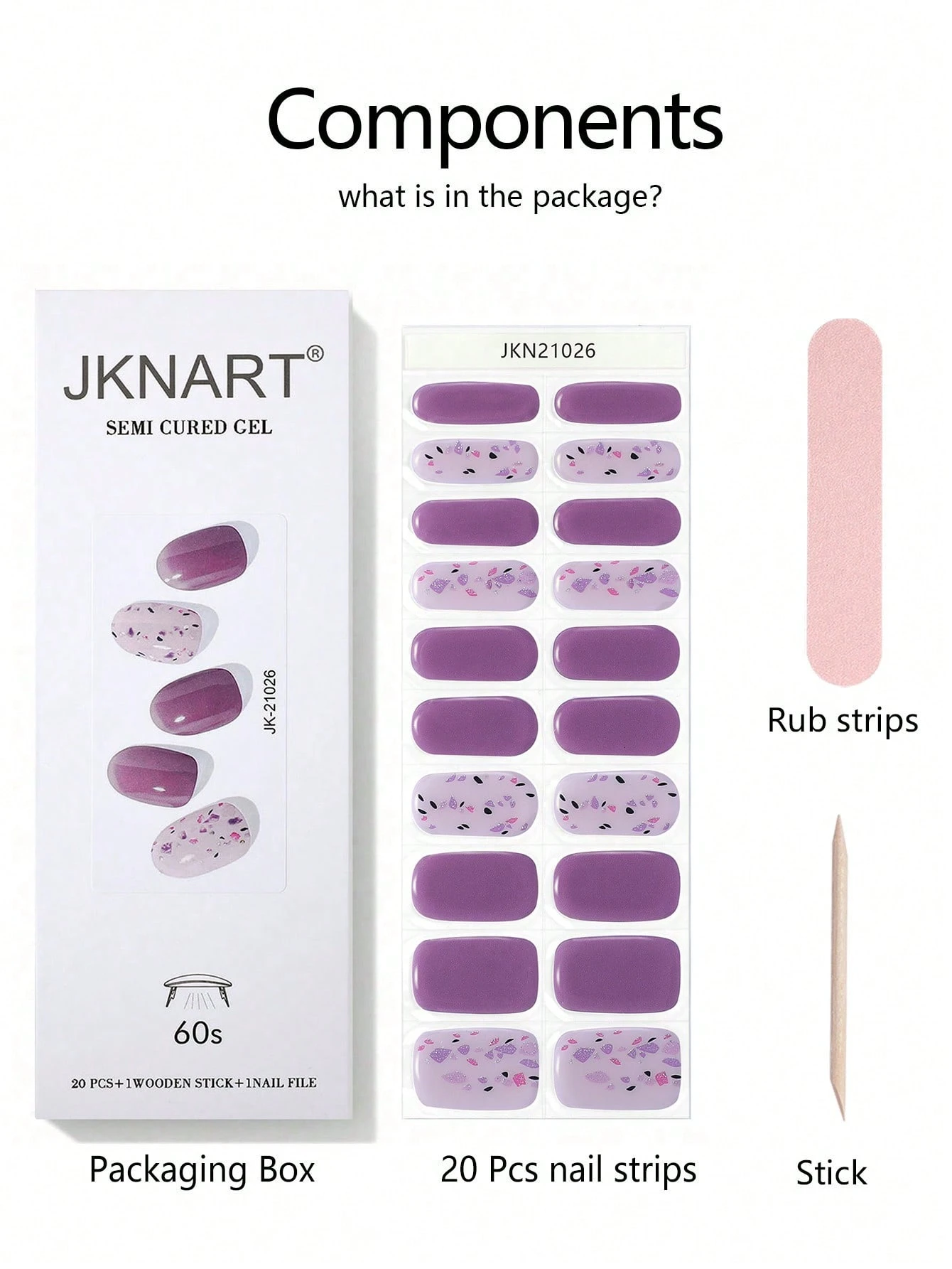 JKNART 20pcs UV Curable Gel Nail Stickers, Semi-Cured Gel Nail Art ...