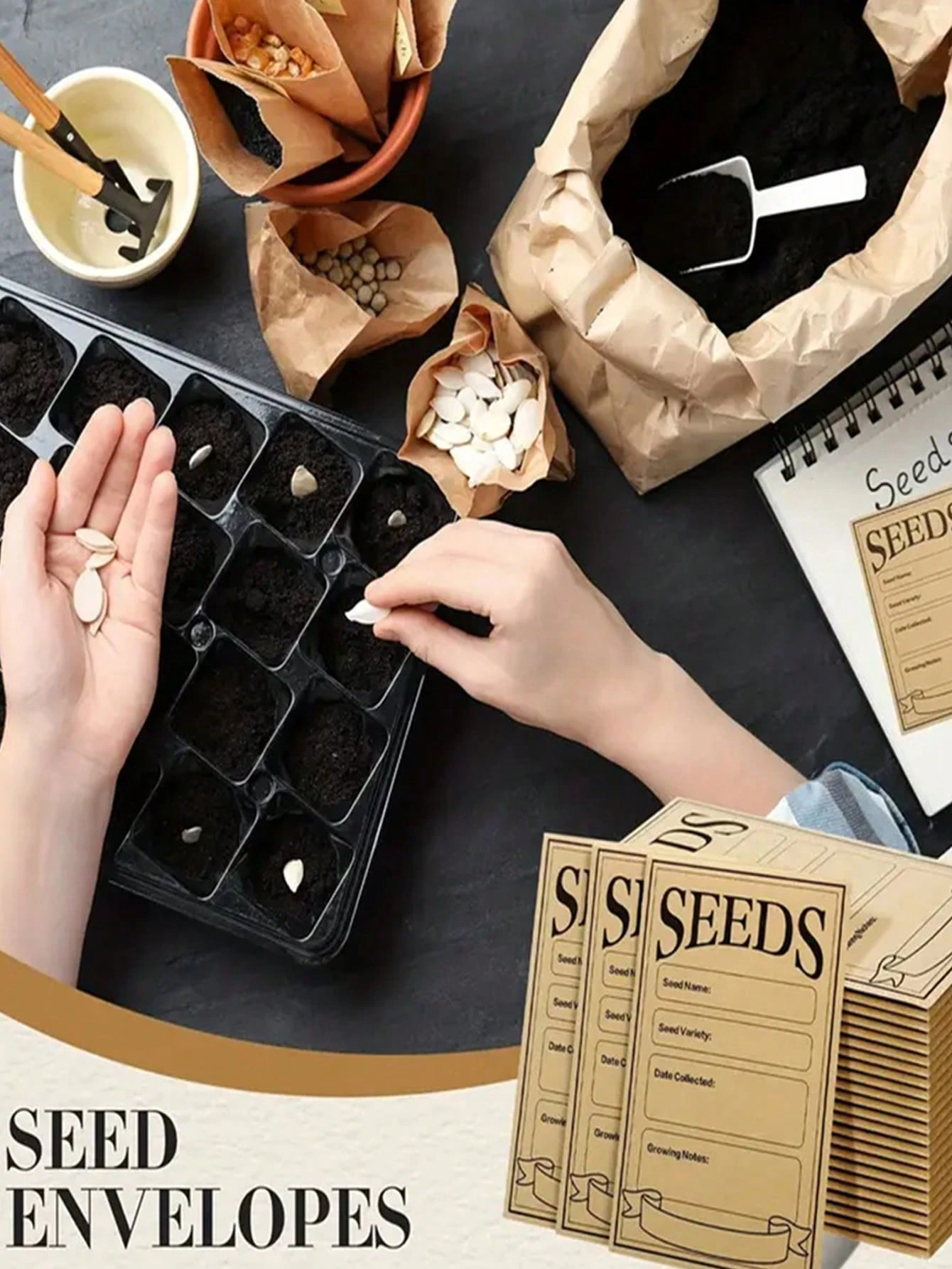 50pcs/100pcs Brown Resealable Seed Envelopes, Vegetable Seed Storage ...