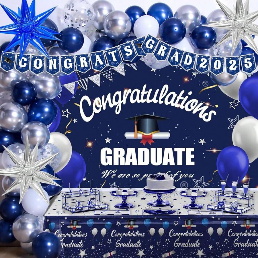 Graduation Decorations Class Of 2025, Blue Graduation Decorations 2025, Congrats Grad 2025 ...