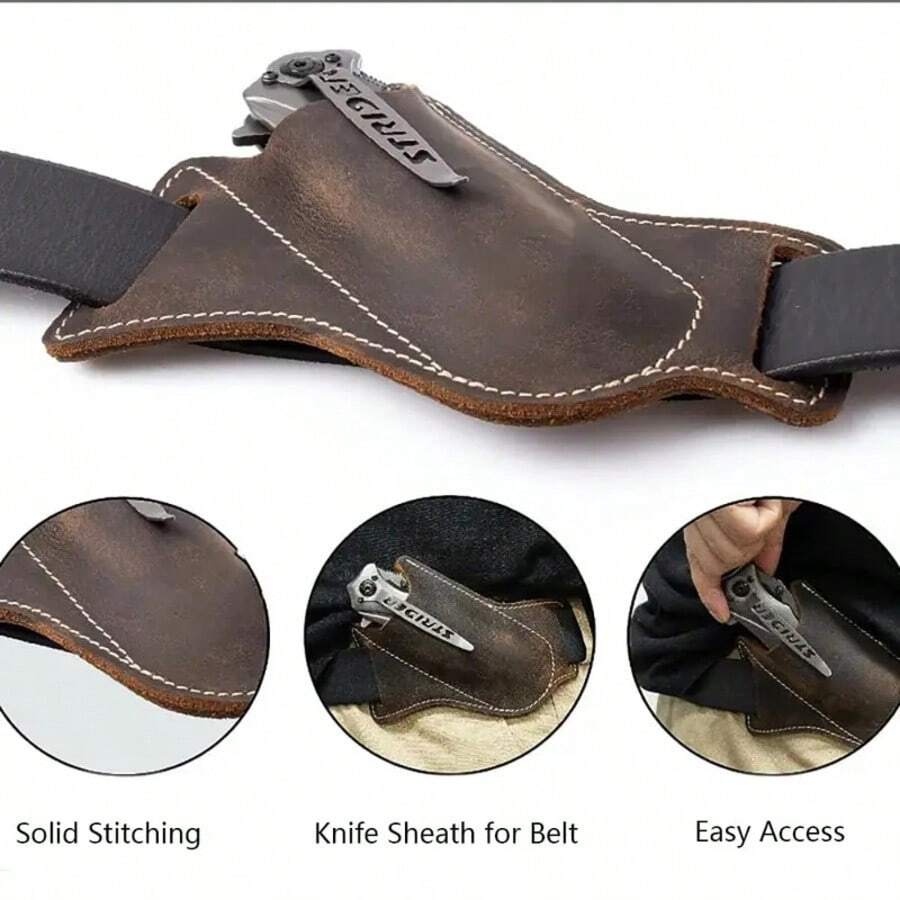 Leather Knife Sheath For Belt Pocket Folding Knife Holder Compact Draw ...