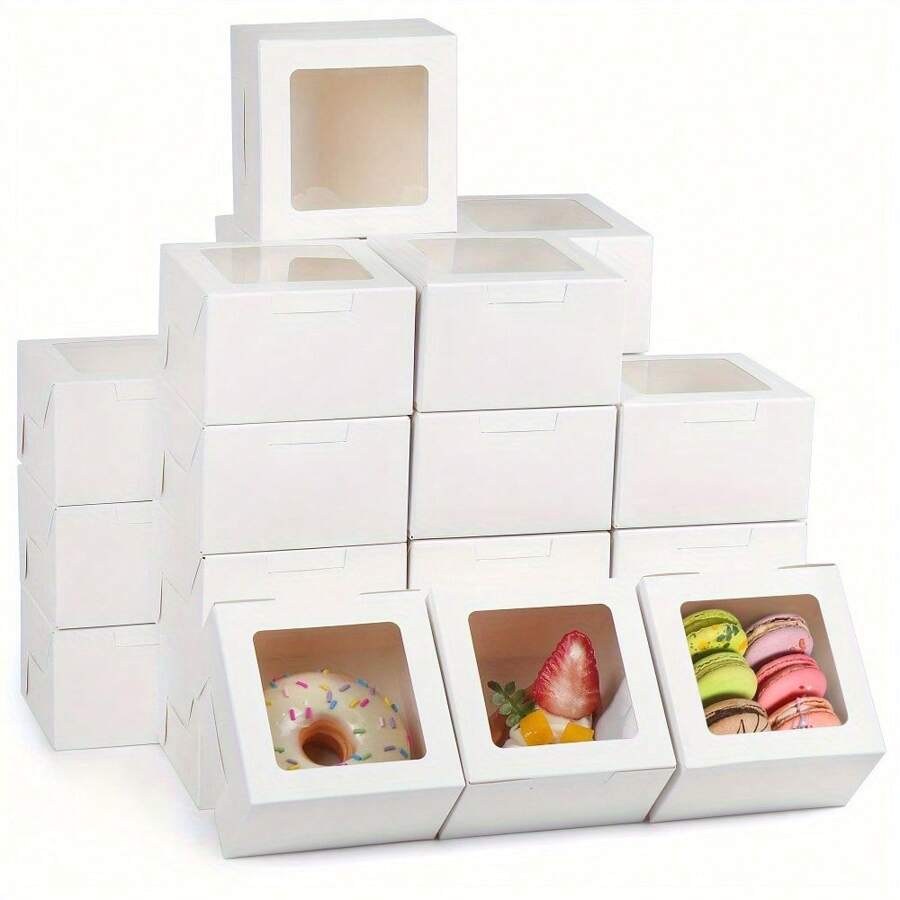 25 Pieces Clear Window White Baking Boxes, 4x4x2.5 Inch Gift Wrap Boxes ...