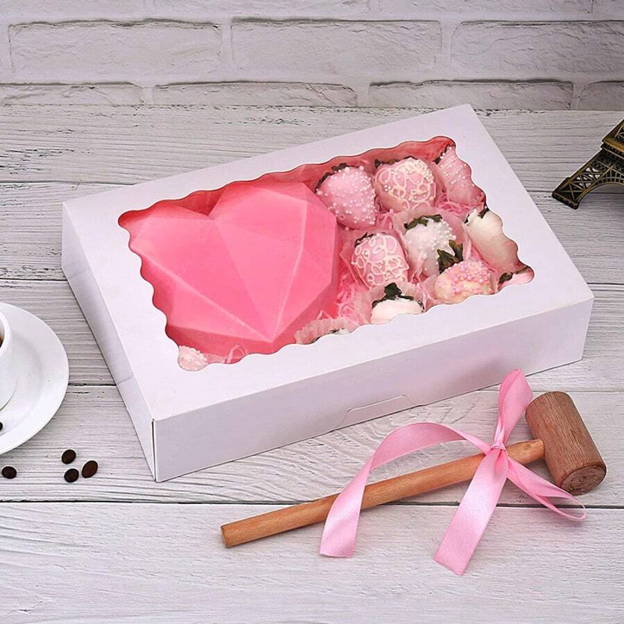 10 Pcs 12 X 8 X 2.5inch Bakery Boxes With Window Large White Cookie ...