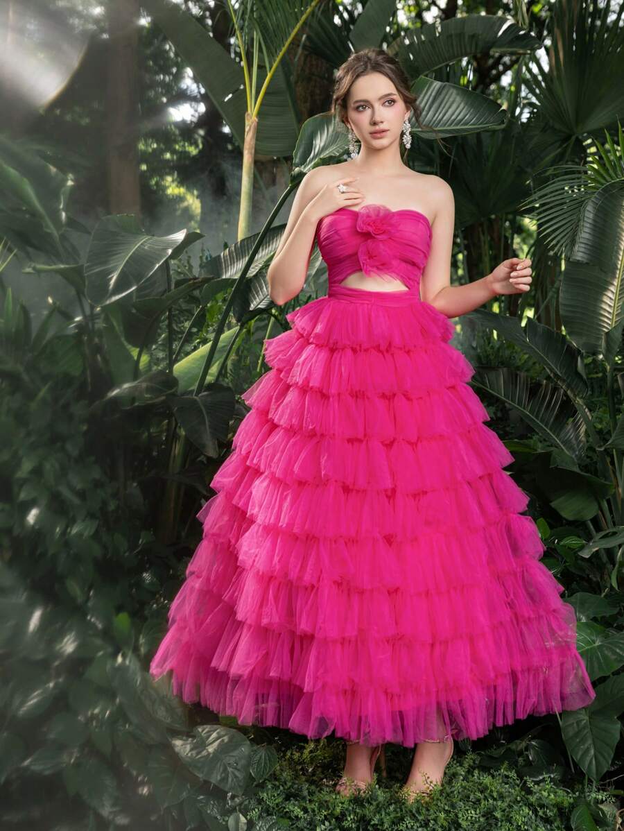 Cut Out Front Cascading Ruffle Hem Homecoming Prom Tube Dress Perfect ...