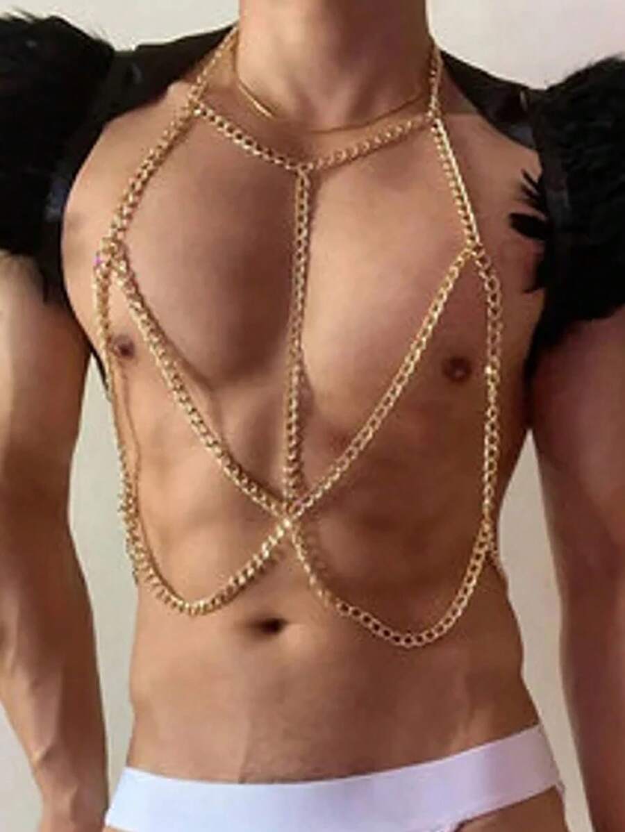 Men Body Chest Chain Sexy Body Chain Harness, Multilayered Body Chain Adjustable Chest Chain Men ...