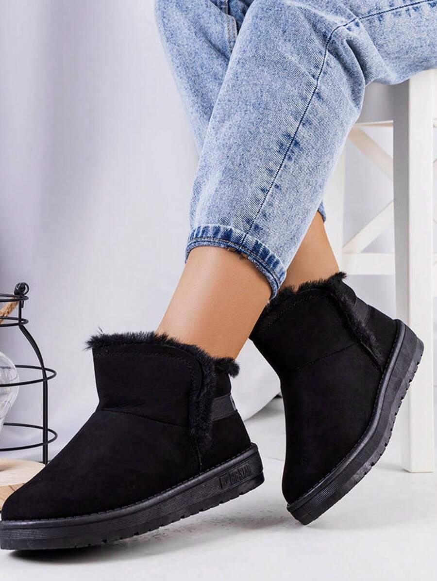 Botas de nieve negras casuales con costuras mullidas y forro de piel ...
