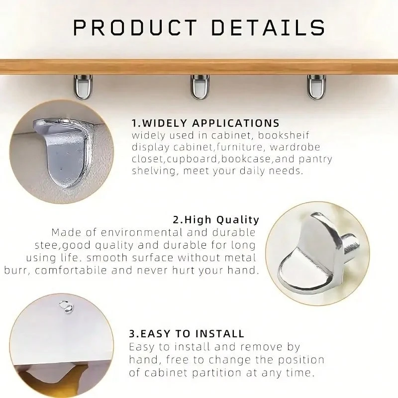 20pcs Durable Metal Shelf Pins - Easy Install Cabinet Shelf Supports ...