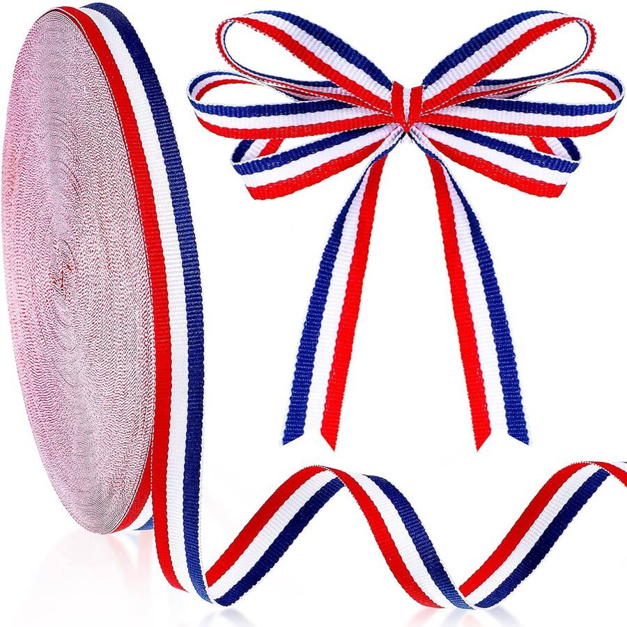 1Roll Red White Blue Striped Grosgrain Ribbon For Gift Wrapping, Fabric ...