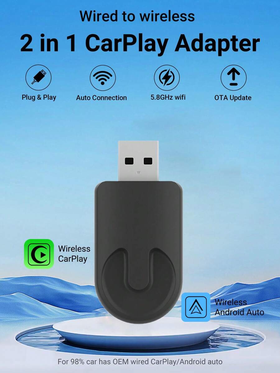 2025 Wireless 2IN1 CarPlay Android Auto Wireless Supermini Box Adapter ...