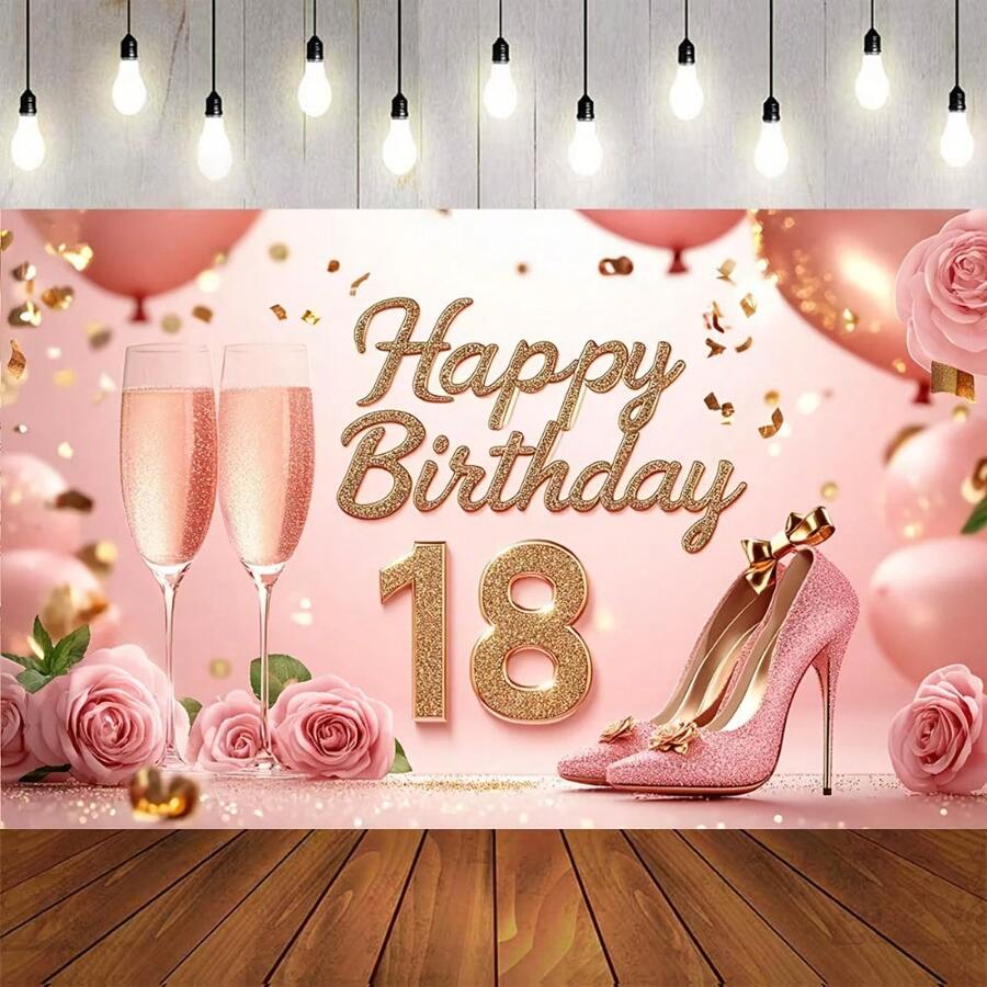 Rose Gold 18th Birthday Party Backdrop - Congratulations 18 Years Old ...