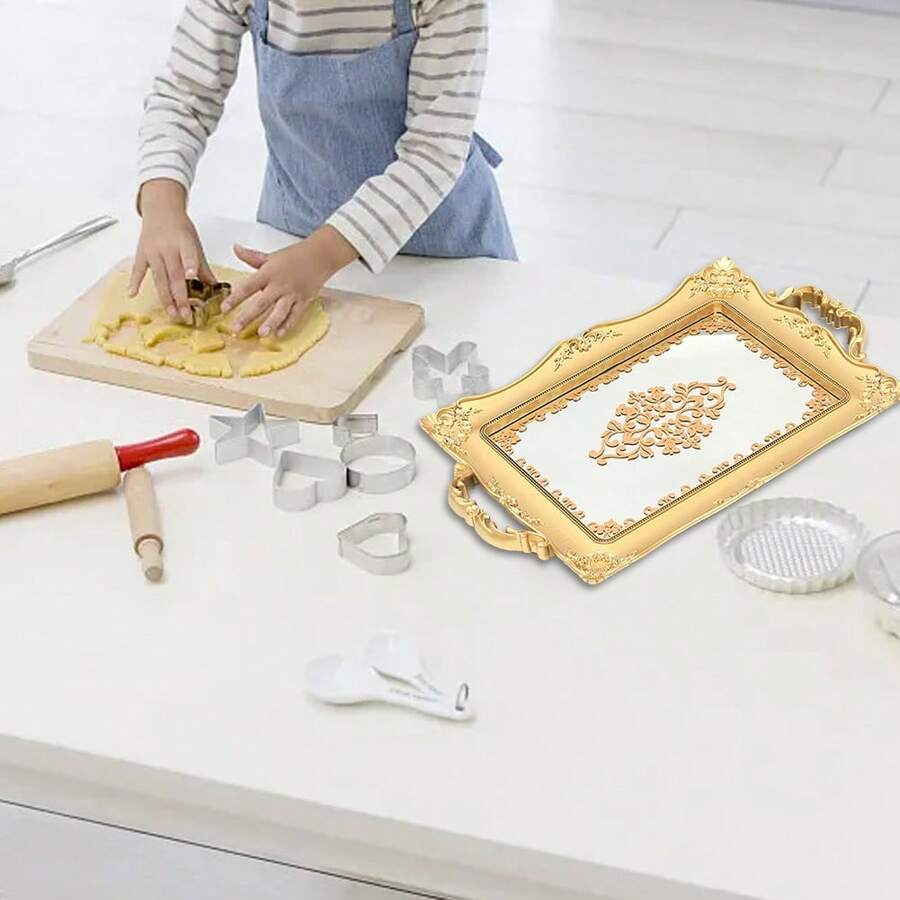 1Pc Retro Rectangular Serving Tray European Style Tray Multifunctional Tray Mirrored Tray ...