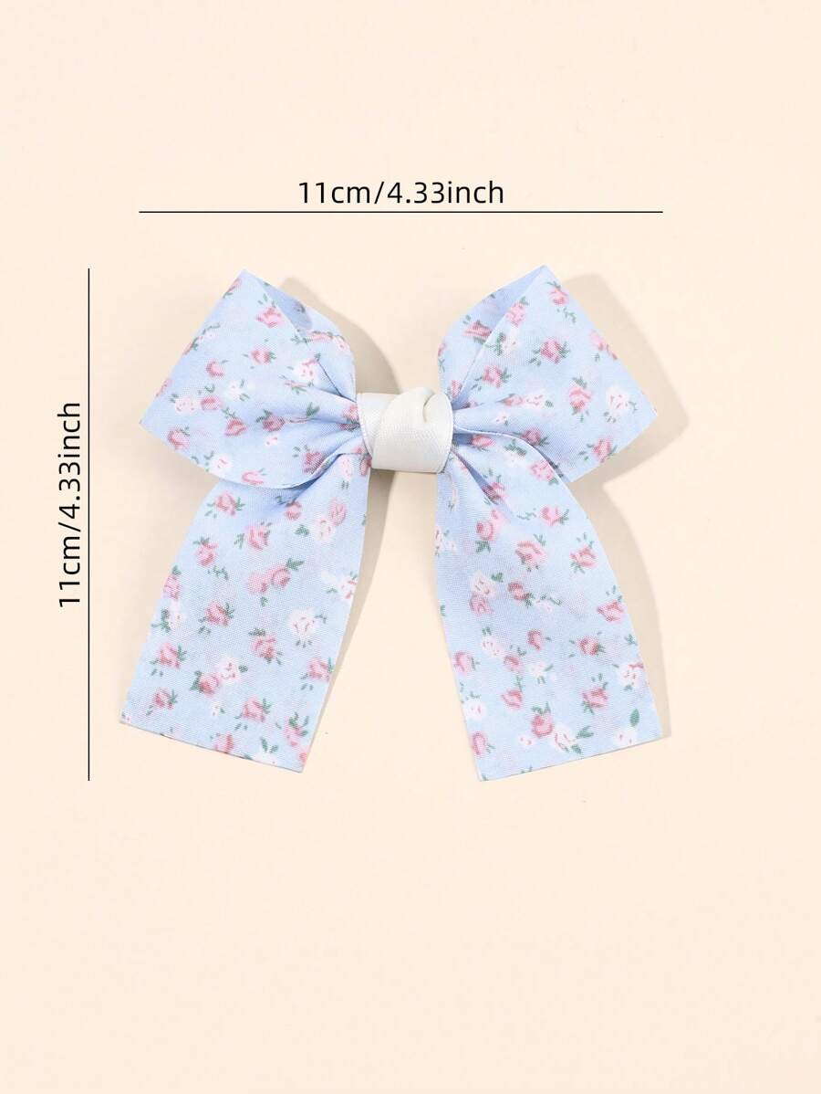 2pcs Floral Print Hair Bows For Girls Elegant Blue Bow Alligator Clips ...