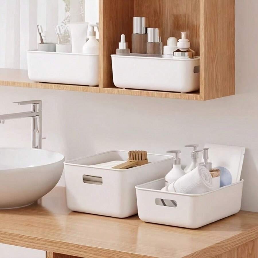 10-Piece Set White Plastic Storage Boxes - Multi-Functional Stackable ...