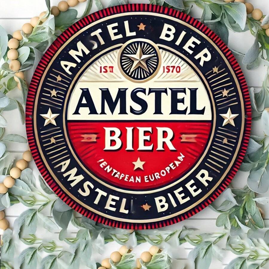 Room Decor Amstel Vintage Sign - Retro Round Metal Wall Decor For ...