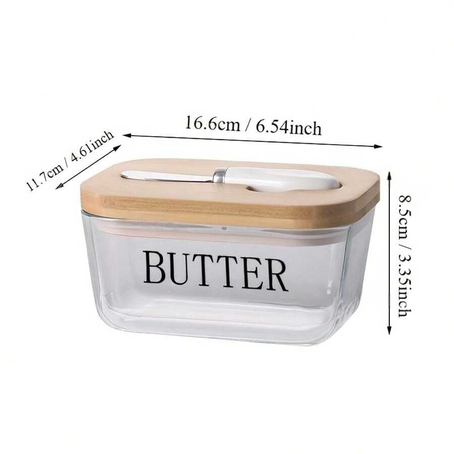 Rectangular Glass Butter Storage Container With Lid & Spreader ...