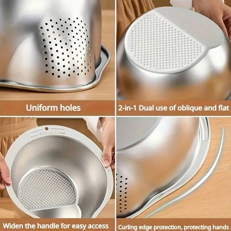 Passoire à riz en acier inoxydable épaisse, cuve de lavage de fruits et ...
