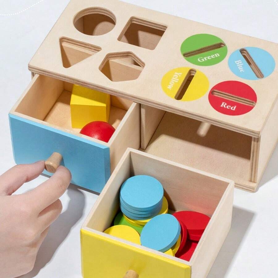 Montessori Geometric Shapes Sorting Box, Color Identification ...