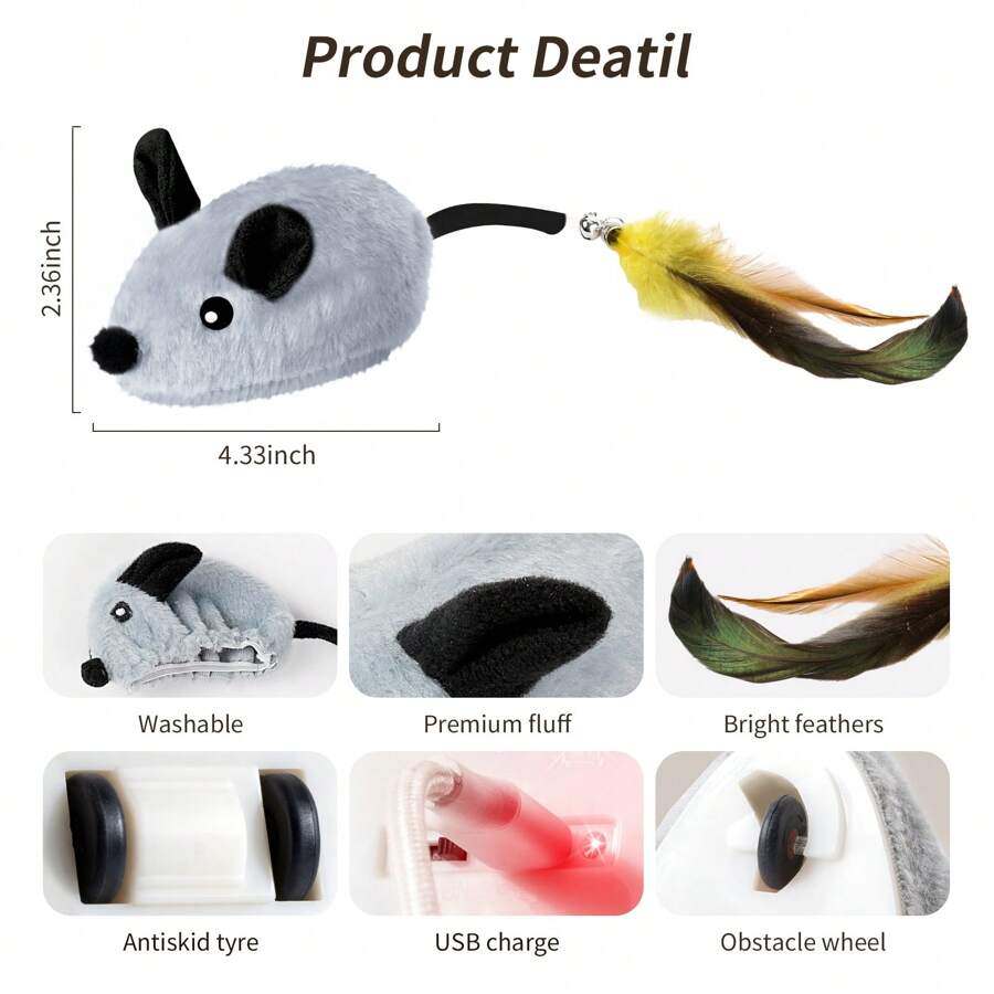 Interactive Cat Toys Mouse For Indoor Cats Rechargeable LED Cat Mouse ...