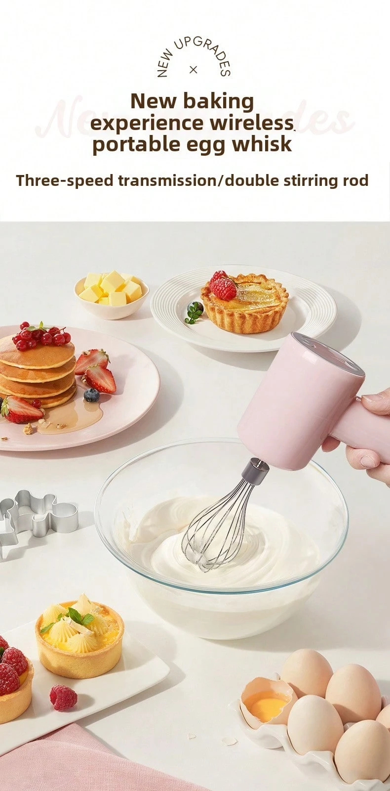 Portable 3-Speed Mixer Electric Hand Mixer With Stainless Steel Whisk ...