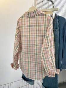YUXIN Women's Blue Plaid Button-Front Drop Shoulder Long Sleeve Shirt ...