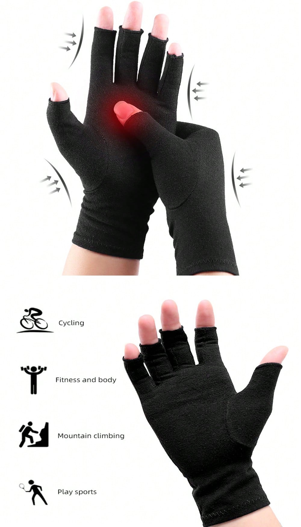 1Pair Compression Gloves For Women Men - Fingerless Wrist Brace Night ...