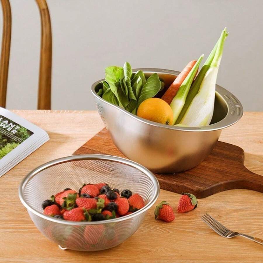 Stainless Steel Perforated Rice Washing Basin, Vegetable Fruit Colander ...