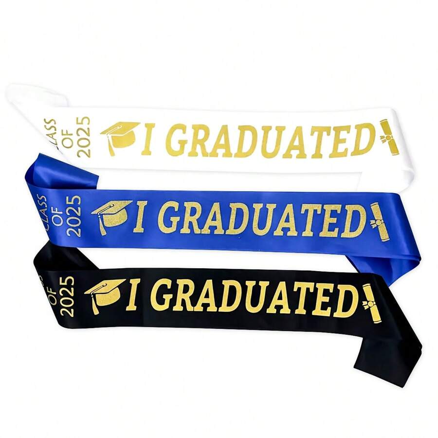 1Pc-Black/White/Blue Graduation Sash With Gold Glitter Letter I ...
