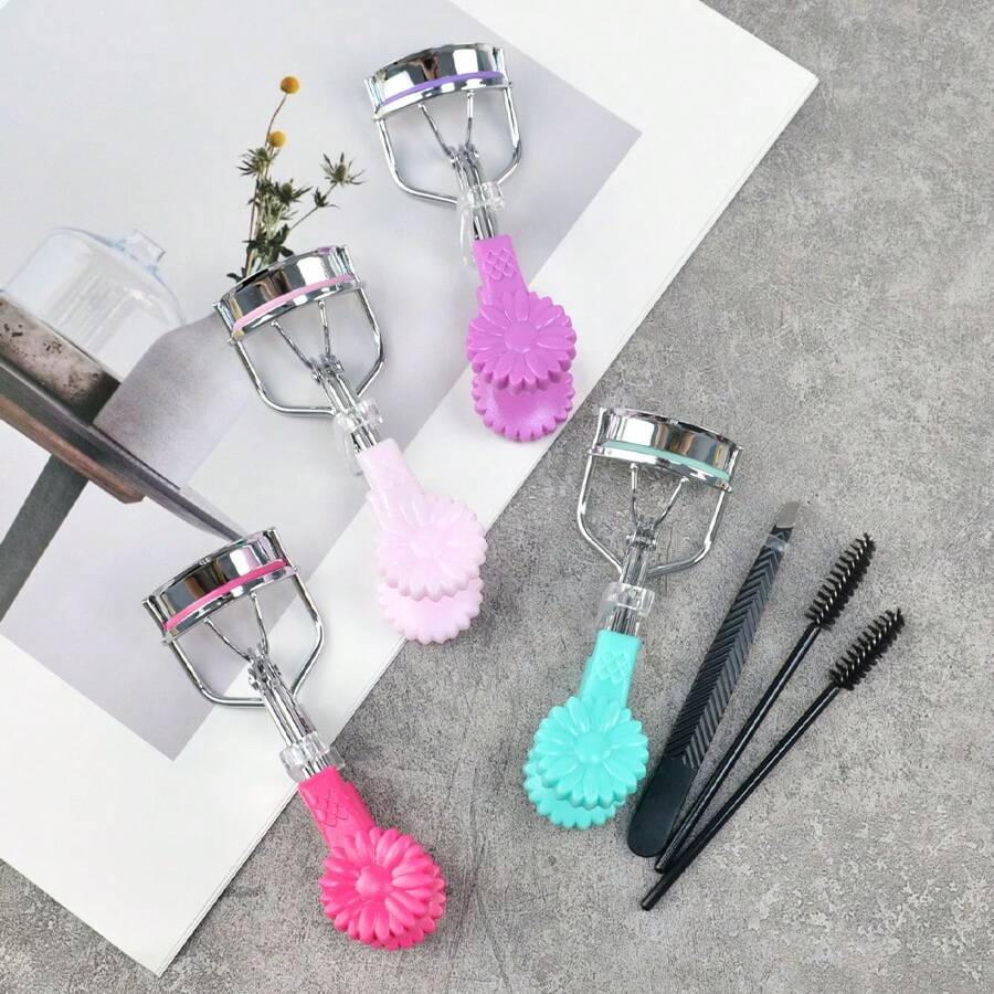 1pc/4pcs Daisy Handle Portable Eyelash Curler, Makeup Tool Suitable For ...