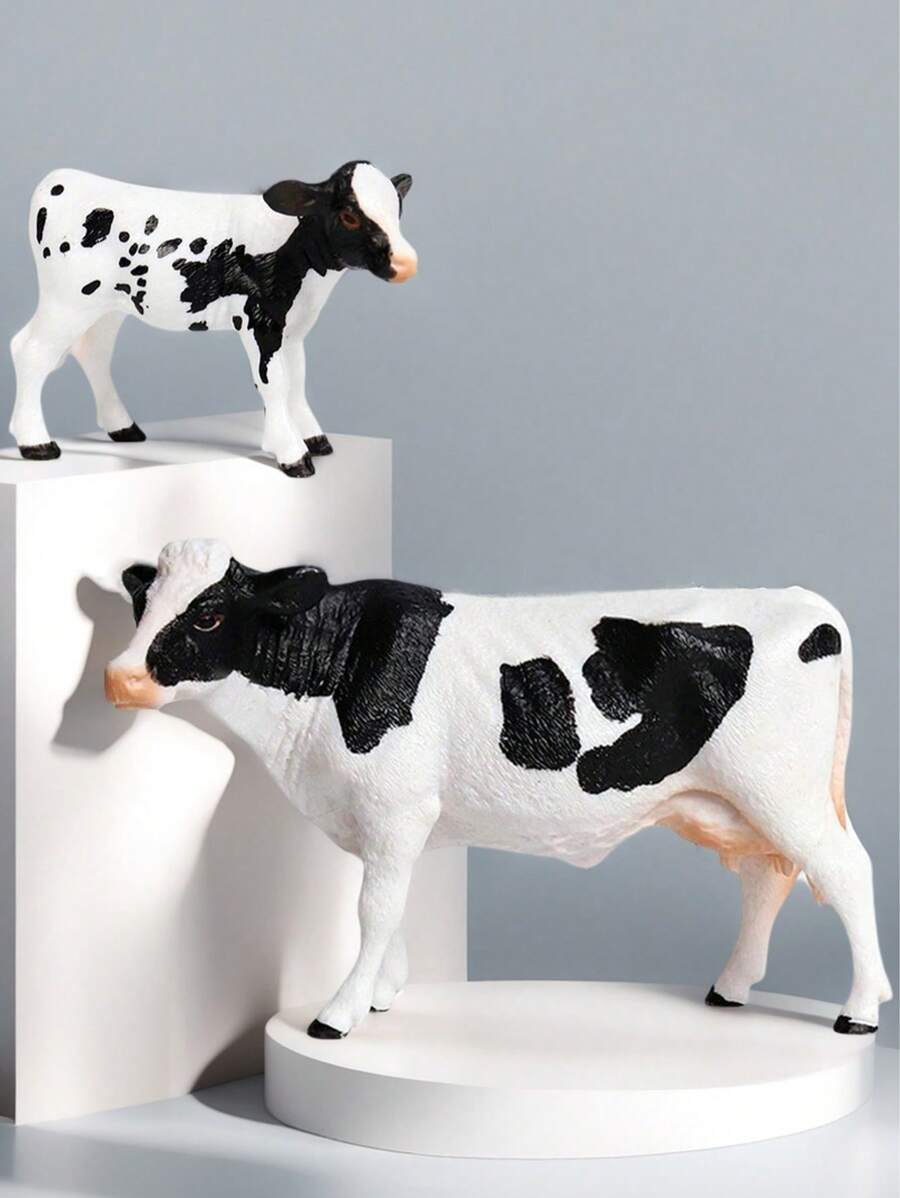Realistic Black & White Cow Model, Farm Animal Miniature Figurines ...