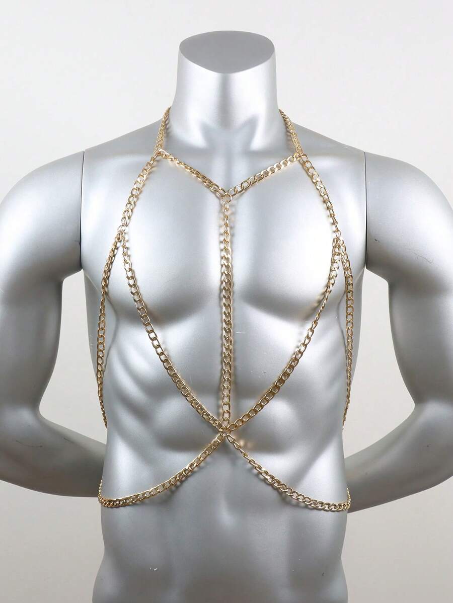 Men Body Chest Chain Sexy Body Chain Harness, Multilayered Body Chain Adjustable Chest Chain Men ...