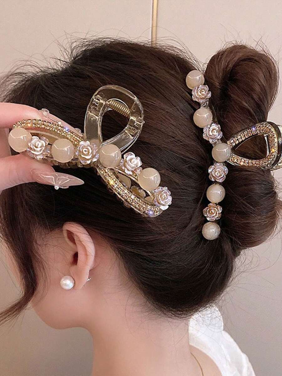 1pc/2pcs Vintage Camellia Flower Hair Claw Clips, Elegant Floral Large ...