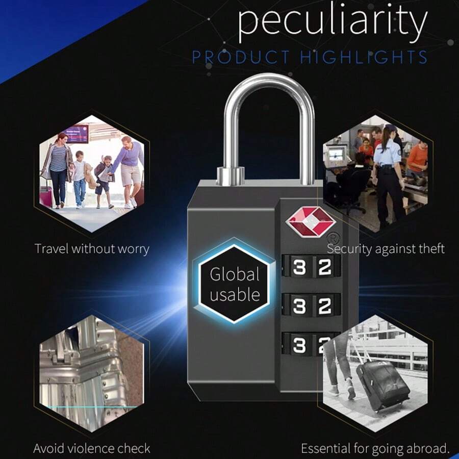 Customs Lock Essential For Foreign Travel Combination Lock Padlock ...