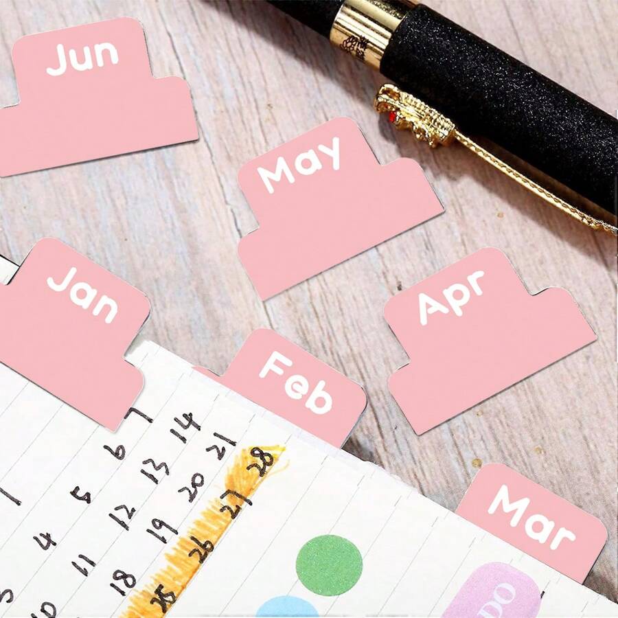 5 Sheets Pink Adhesive Monthly Stickers, Monthly Planner Index Tabs ...