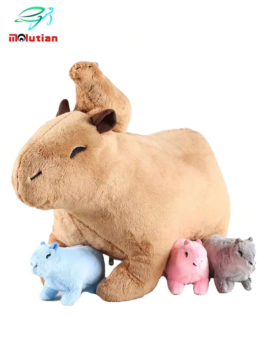 Molutian 13.38 Inch Simulated Animal Capybara Plush Toy With 4 Small ...