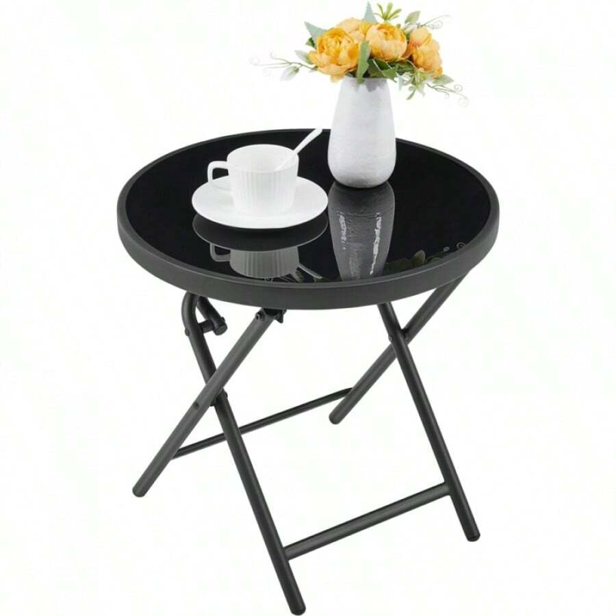Round Outdoor Folding Side Table, Patio Folding End Table With Silk ...