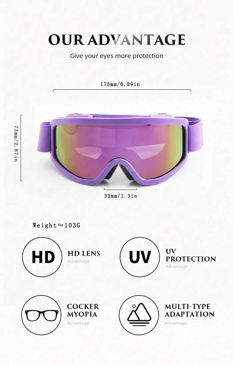 1 Pair New Large Frame Ski Goggles With Yellow Lens, One-Piece Padded ...