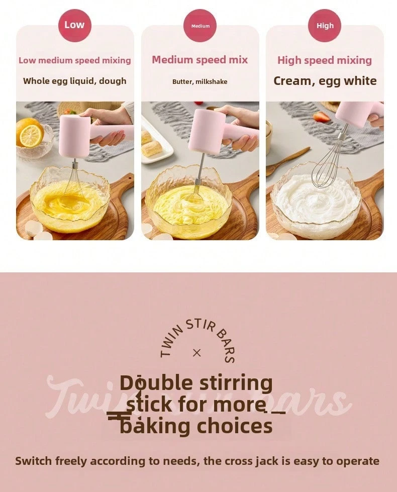 Portable 3-Speed Mixer Electric Hand Mixer With Stainless Steel Whisk ...