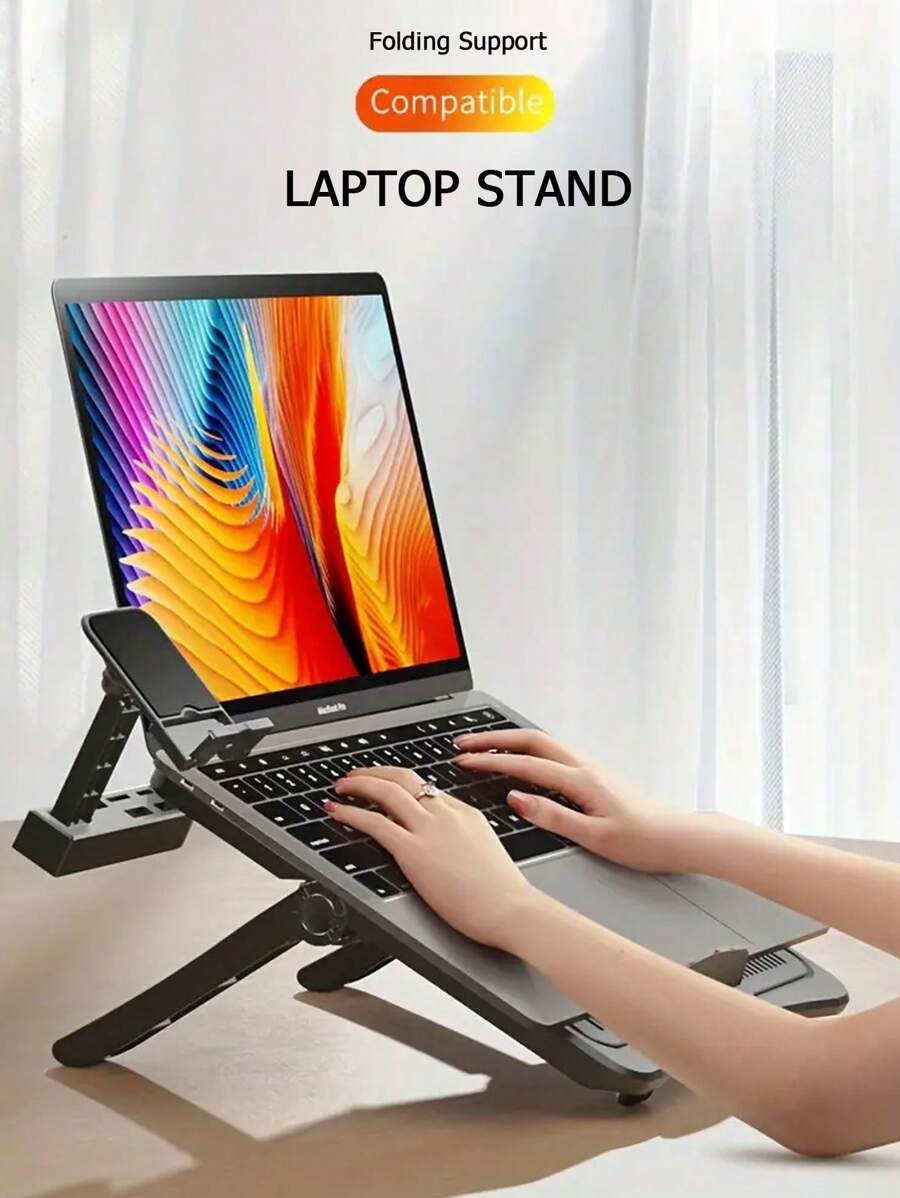 Ergonomic Adjustable Laptop Stand With Built-In Phone Holder, Portable ...