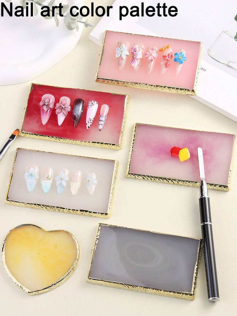 Golden Edge Resin Nail Art Palettes Nail Mixing Palette Polish Color ...