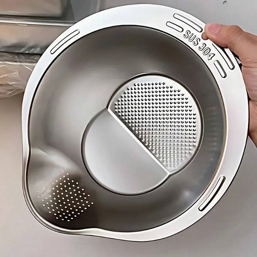 Thick Stainless Steel Rice Washer, Dual Layer Fruit & Vegetable Washing ...