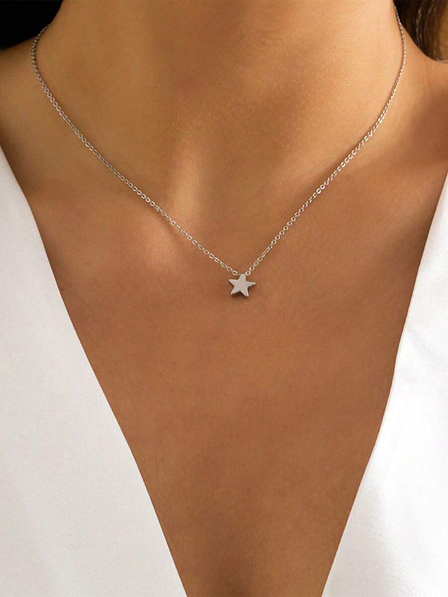 Colar Simples de Aço Inoxidável para Mulheres com Pingente de Estrela ...