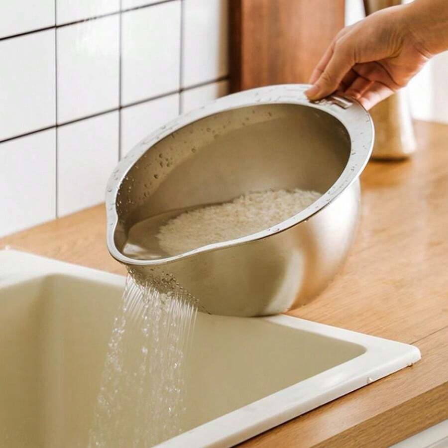 Stainless Steel Perforated Rice Washing Basin, Vegetable Fruit Colander ...