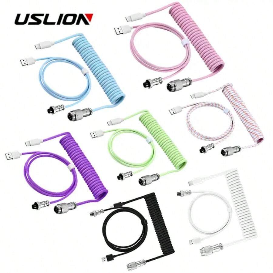 USLION Mechanical Keyboard Coiled Cable USB Type C Mechanical Keyboard ...