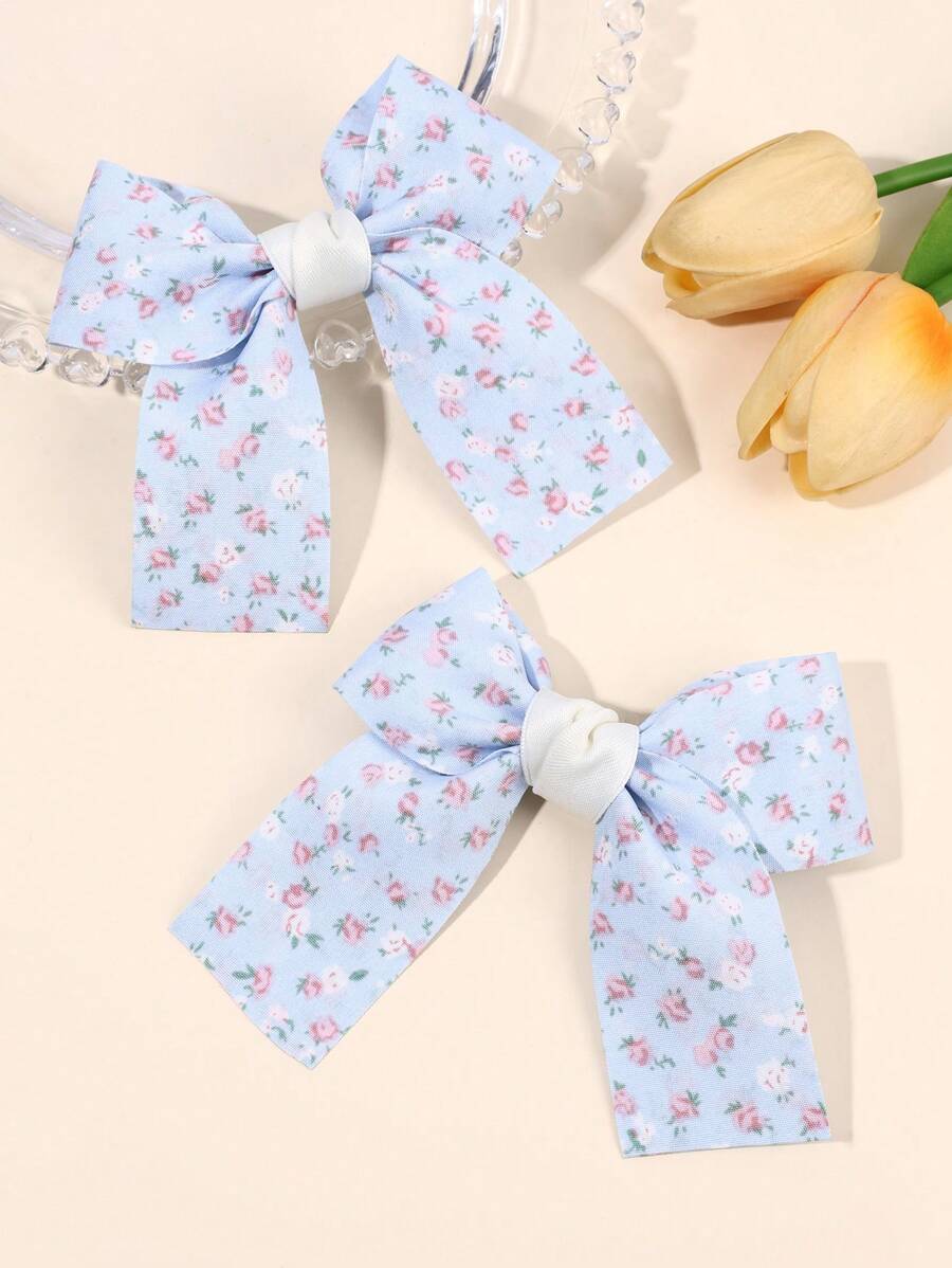2 piezas Lazos para el cabello con estampado floral para niñas ...