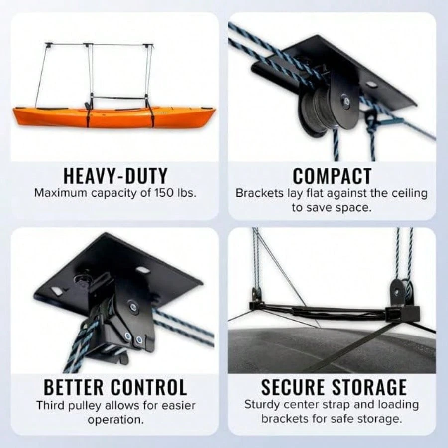 Cargo Box Storage, Garage Pulley System & Ceiling Hoist, Holds 150 Lbs ...