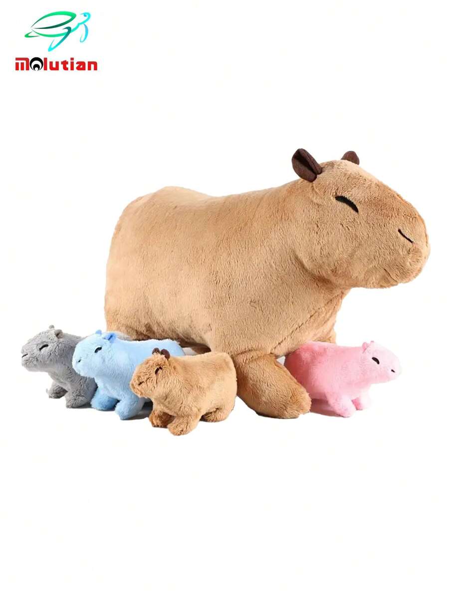 Molutian 13.38 Inch Simulated Animal Capybara Plush Toy With 4 Small ...