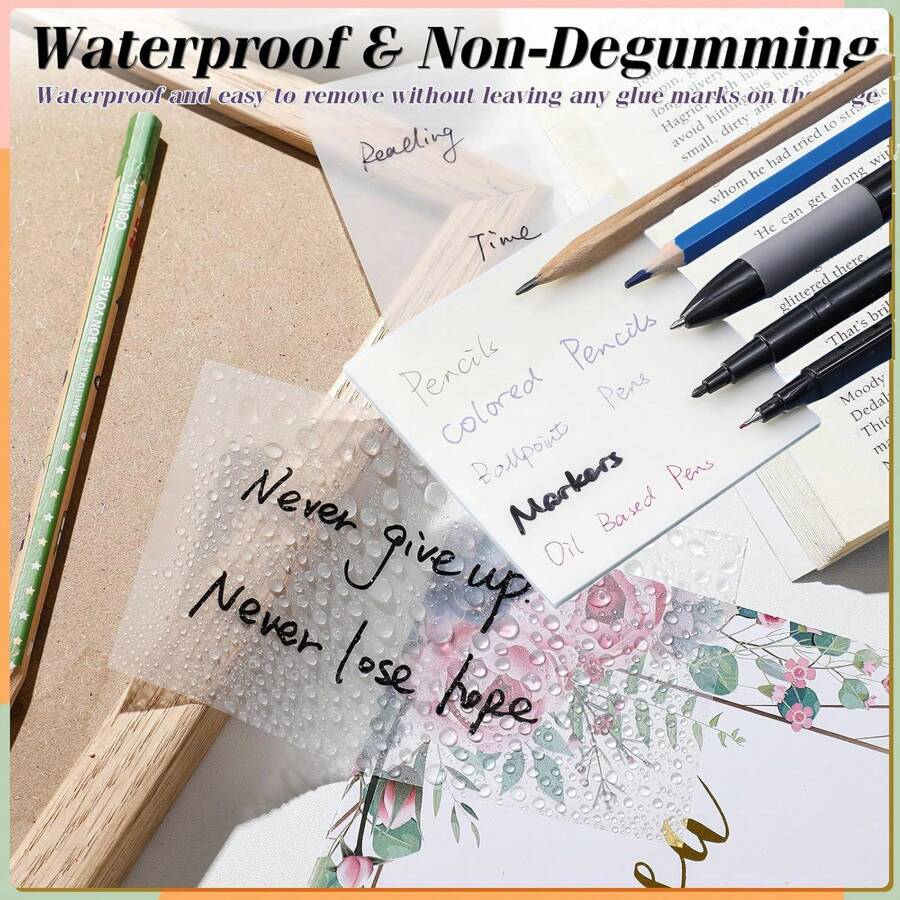 200Pcs Transparent Sticky Note Waterproof Removable Self-Adhesive Clear ...