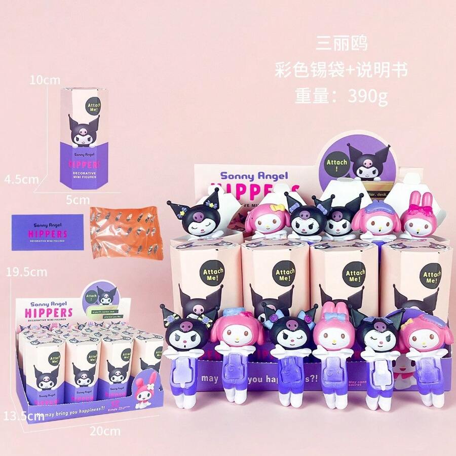 Sanrio 12pcs Sanrio Lying Cat Kitty Figurines Decorative Collectible Blind Box Kuro-Mi Doll ...