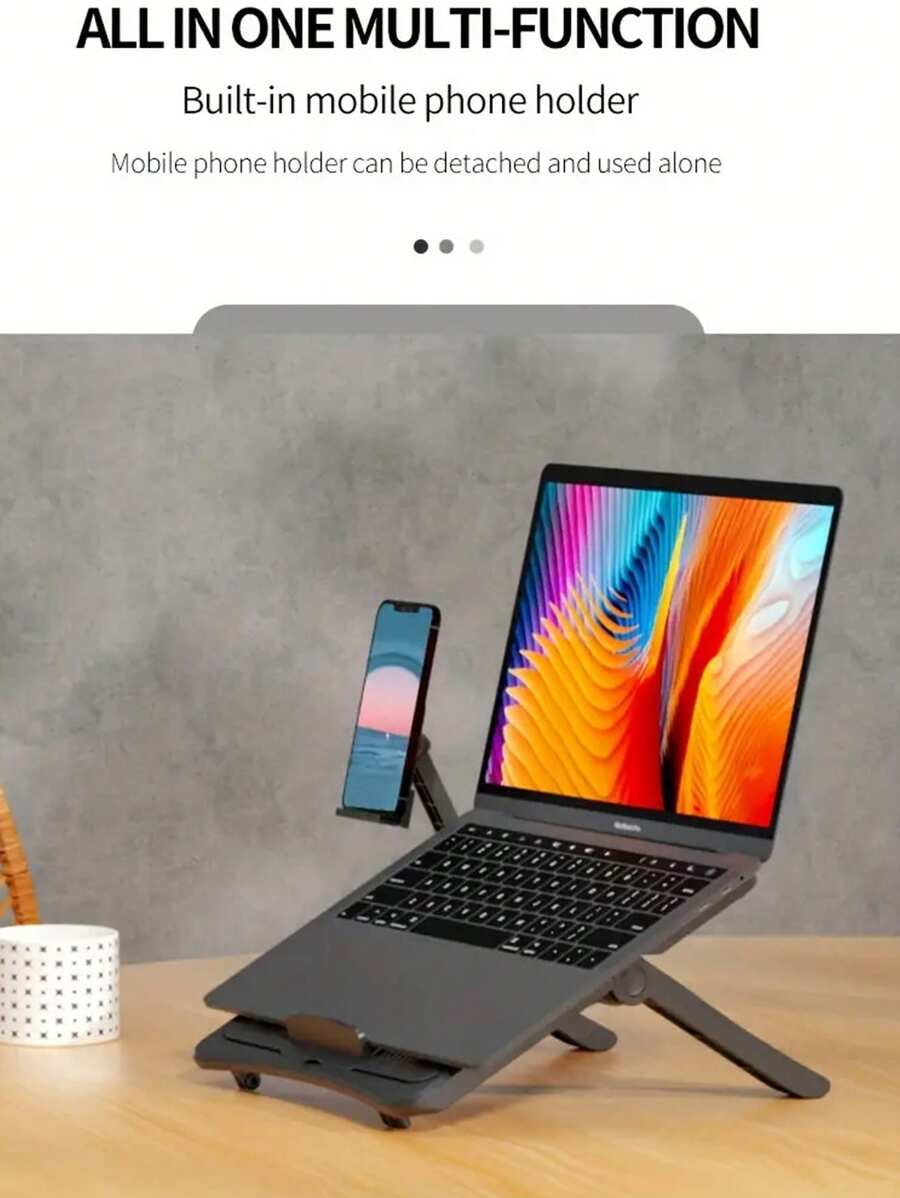 Ergonomic Adjustable Laptop Stand With Built-In Phone Holder, Portable ...